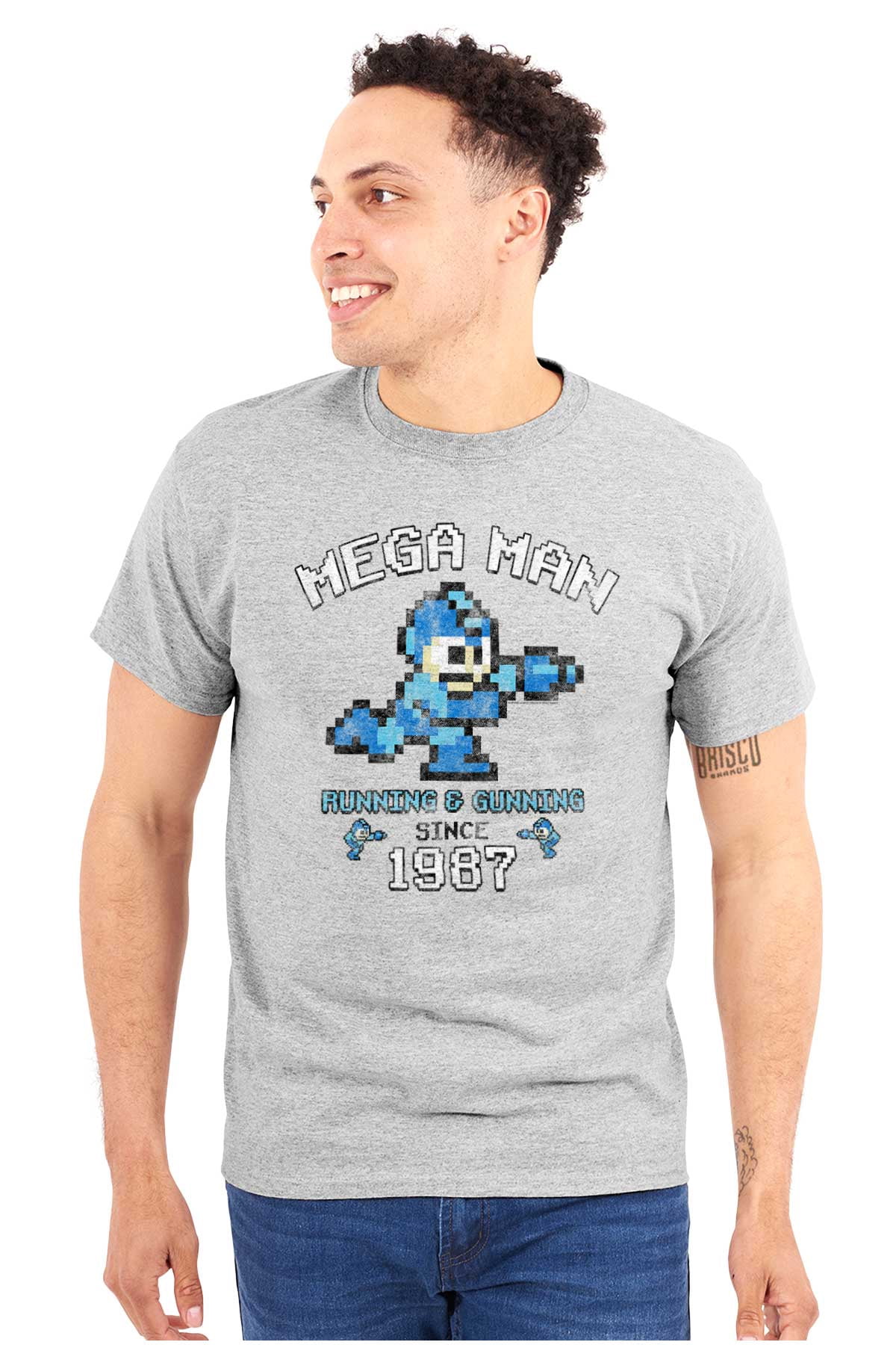 Retro Mega Man Running and Gunning Unisex Plus Size Graphic Tee Brisco ...