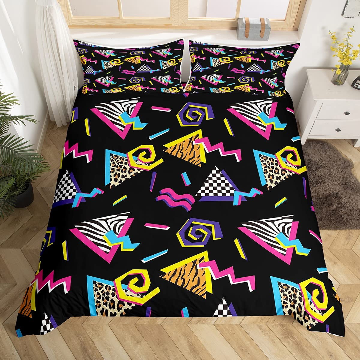 Retro Memphis Style Duvet Cover Set Galaxy Fashion Style Geometric ...