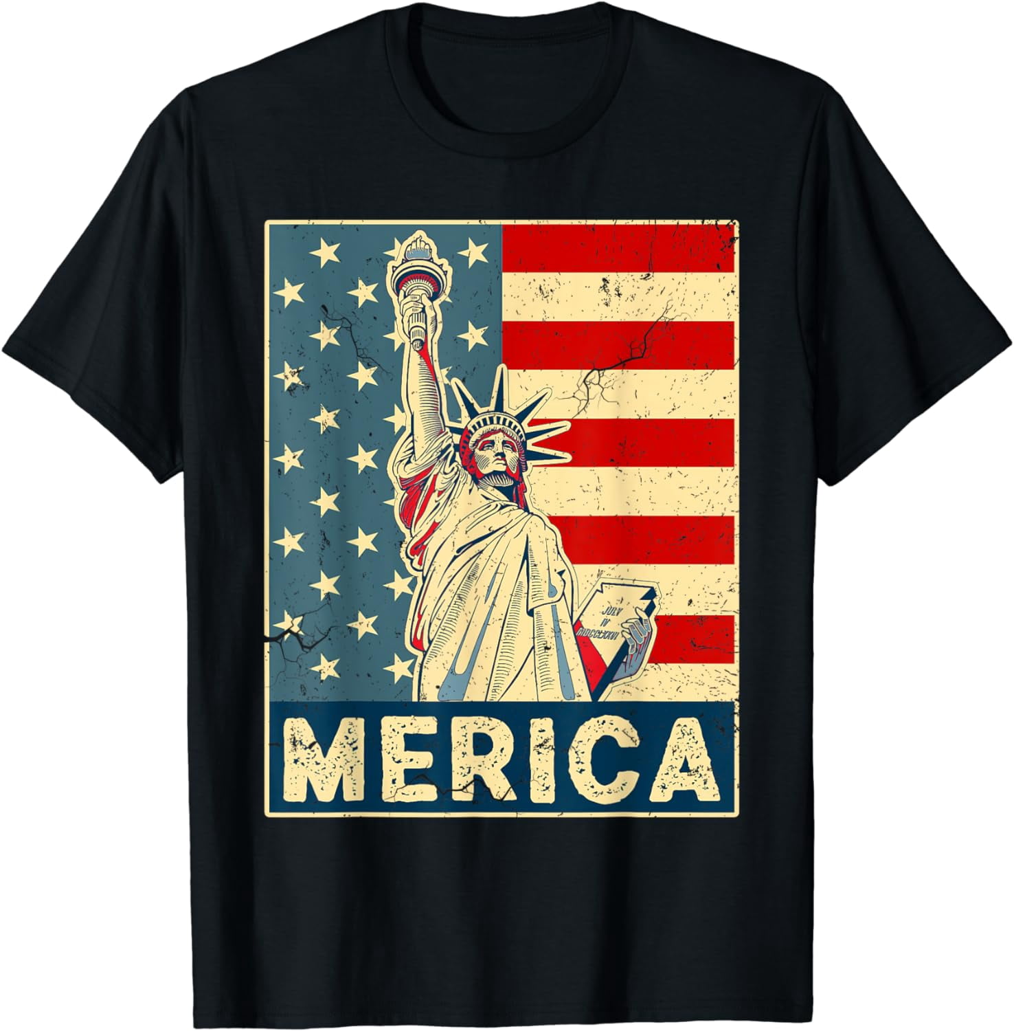 Retro Merica Statue Of Liberty American Flag Indepedence Day T-Shirt ...