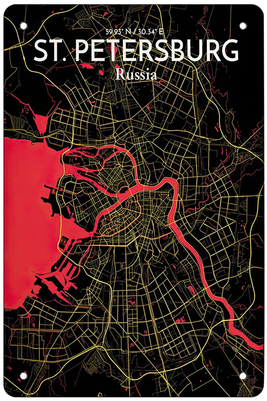 Retro Metal Aluminium Sign Sheet, St. Petersburg City Map, outdoor Home ...