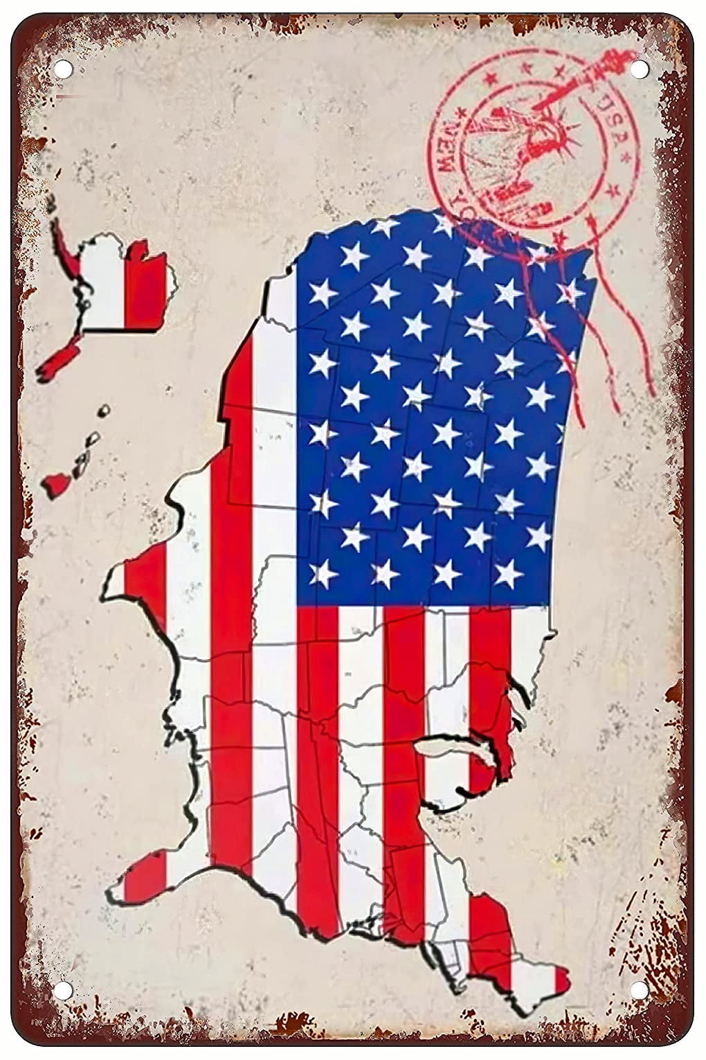 Retro Metal Aluminium Sign Sheet, USA map, outdoor Home Wall Decoration ...
