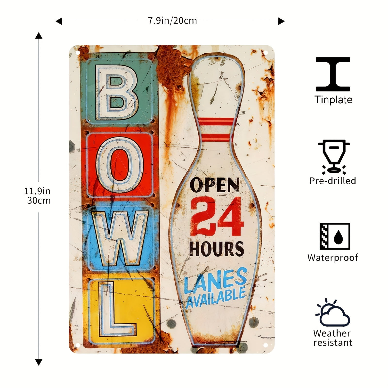 Retro Metal Aluminum Sign, Bowling Alley Pin Wall Art Decor,8x12 Inch ...