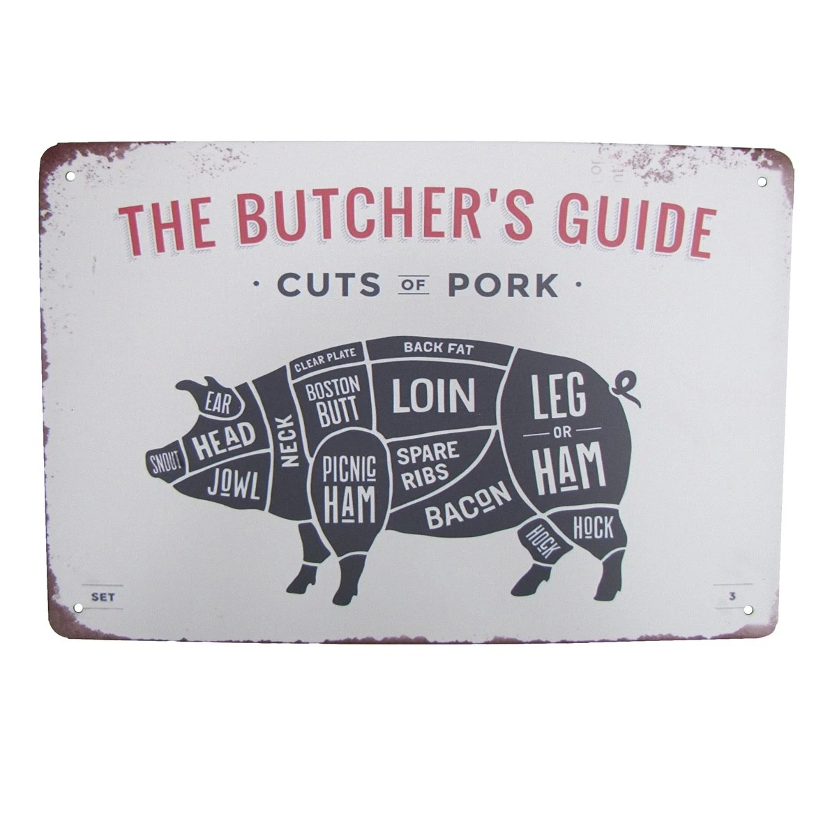 Retro Metal Cuts Pork Butcher Guide Wall Sign Man Cave Bar Pub ...
