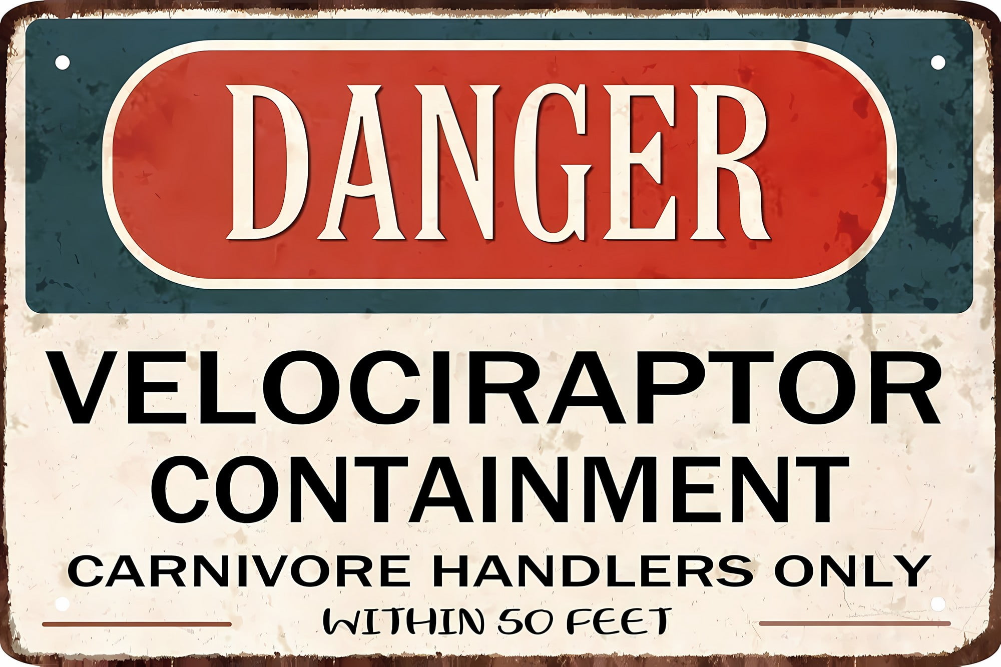 Retro Metal Danger Velociraptor Containment Sign - 12×8 Inches, Funny ...