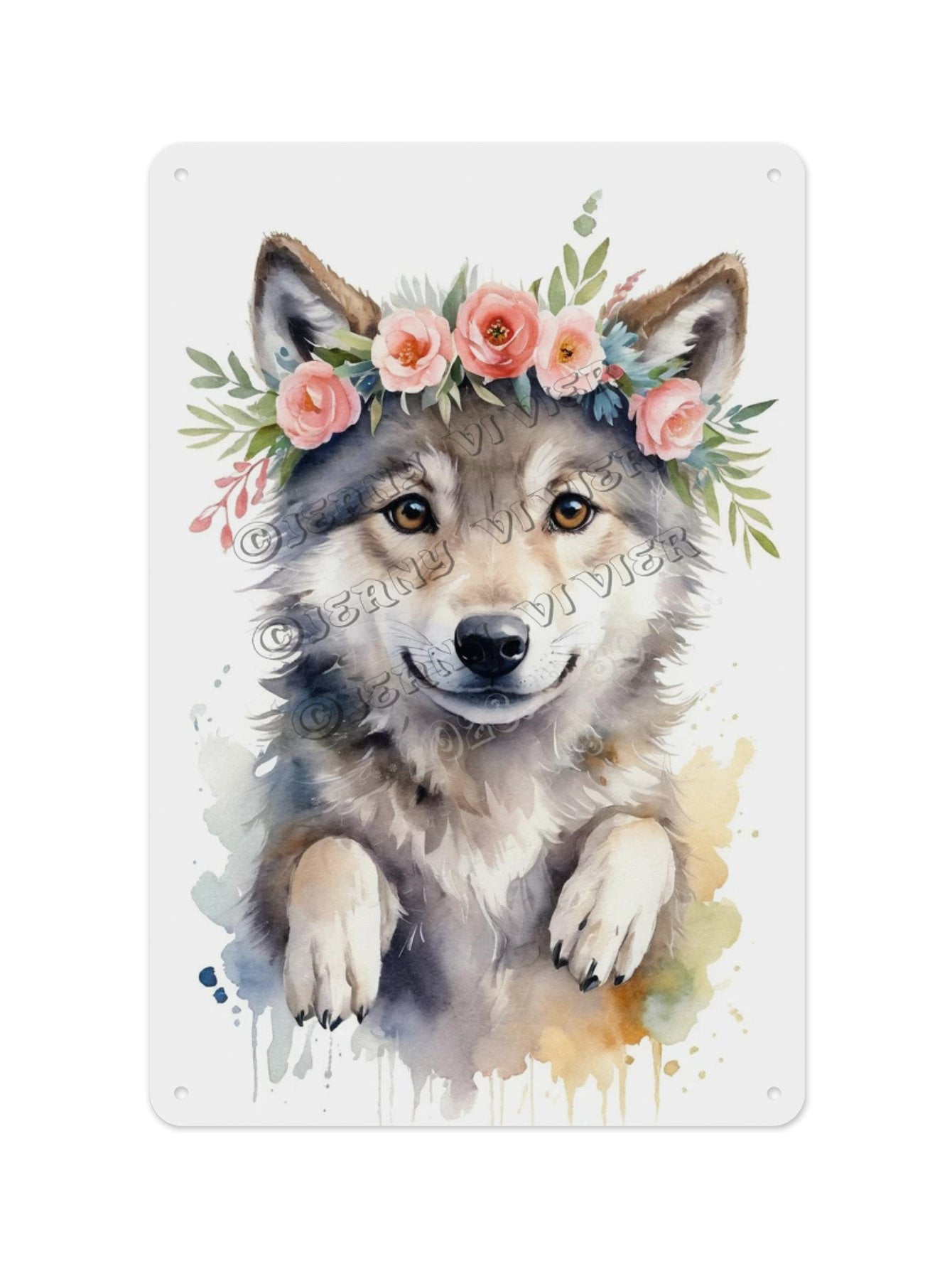 Retro Metal Sign, Aluminum, 12 x 16 Inches, Featuring Cute Wolf Design ...