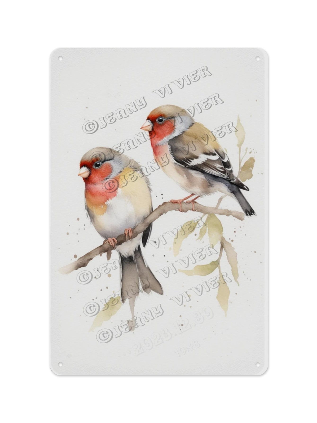 Retro Metal Sign, Aluminum, 8 x 12 Inches, Featuring Watercolor Finches ...