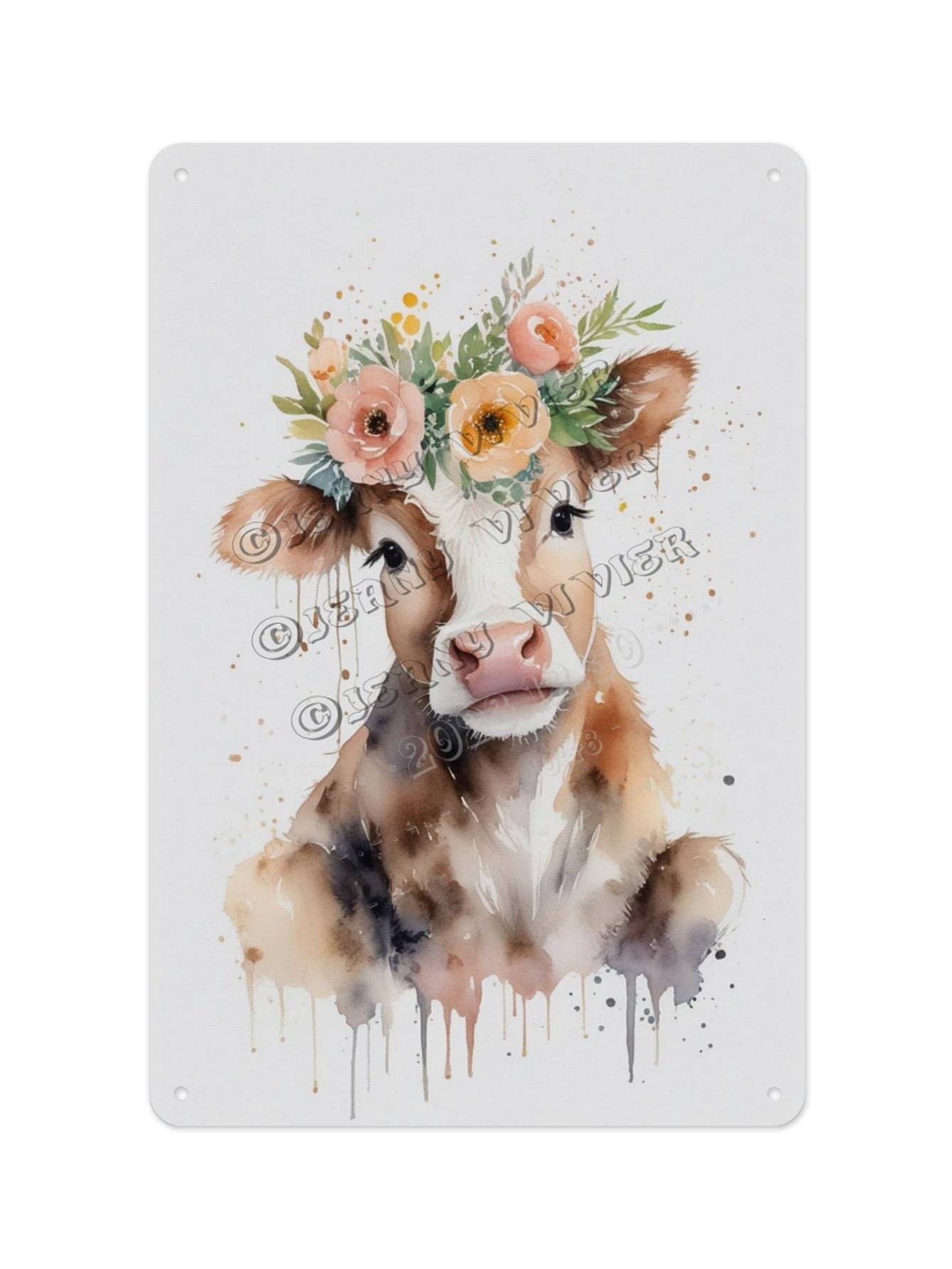Retro Metal Sign, Aluminum, 8 x 12 Inches, Watercolor Cow Design, Adds ...