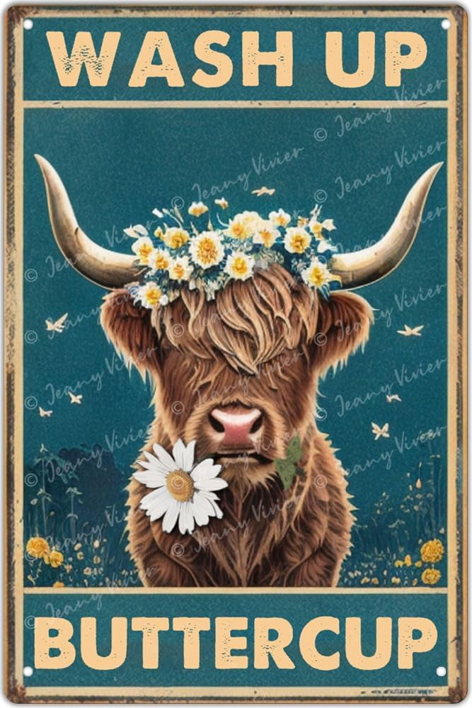 Retro Metal Sign Wash Up Buttercup Poster, Funny Cow Wall Art, Bathroom ...