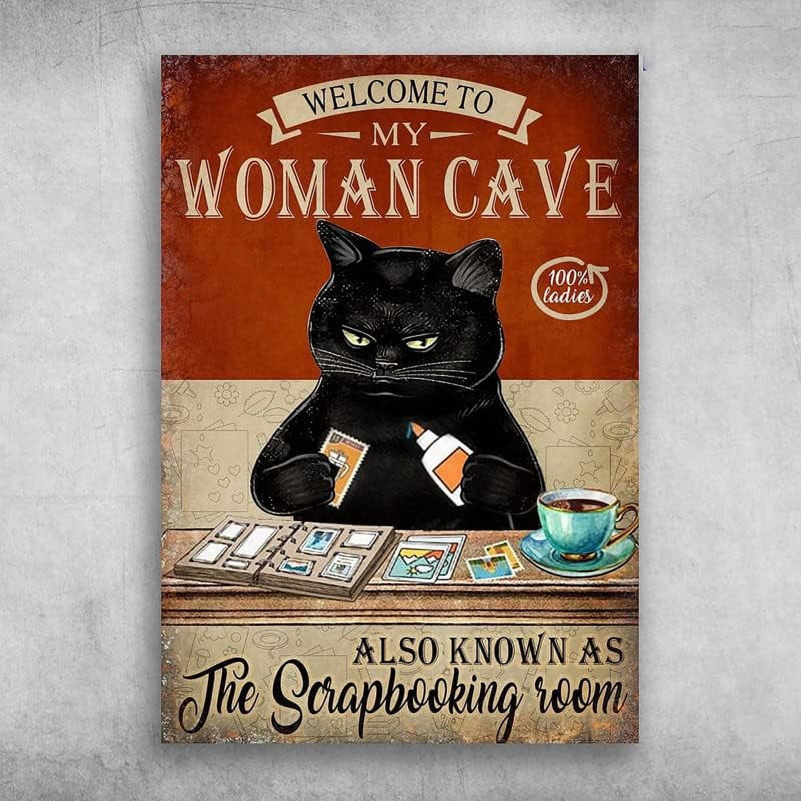Retro Metal Tin Sign Black Cat Scrapbooking Room Welcome to My Woman ...