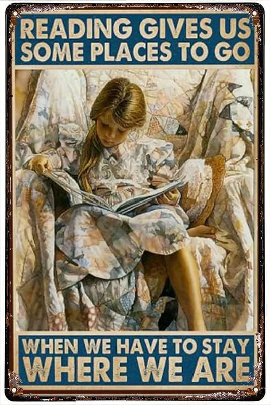 Retro Metal Tin Sign Book Girl Reading Gives Us Some Places To Go ...