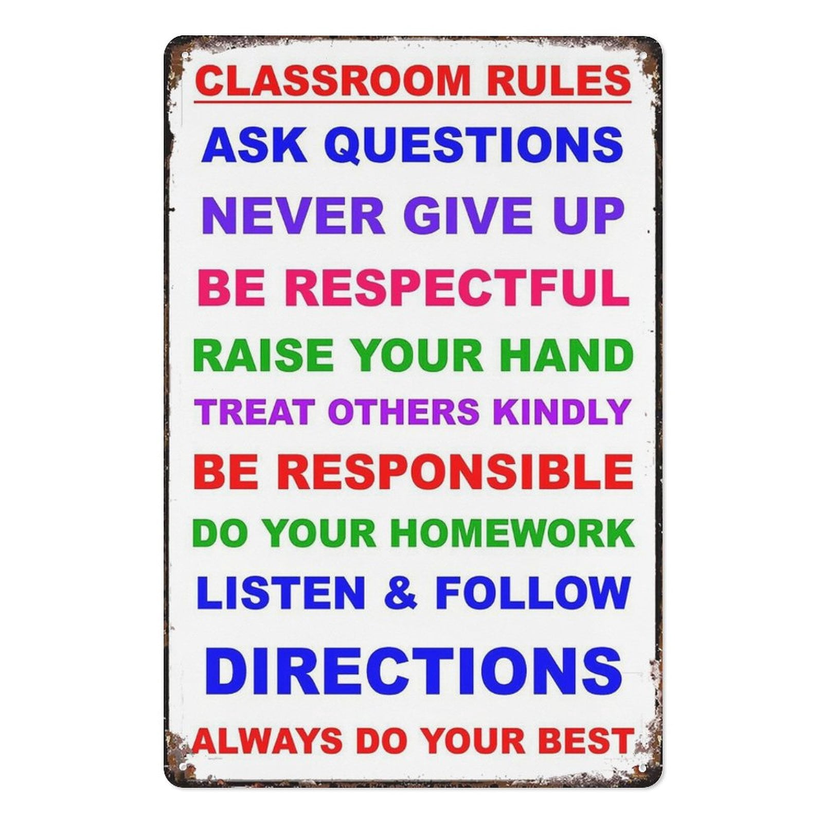 Retro Metal Tin Sign Classroom Rules Motivation Quote Poster School ...