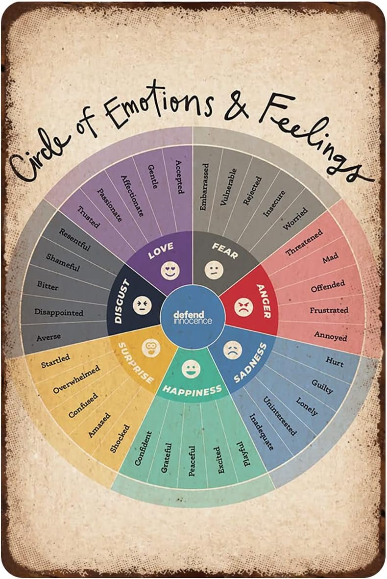 Retro Metal Tin Sign Emotions Wheel Vintage Poster Feelings Wheel Sign ...