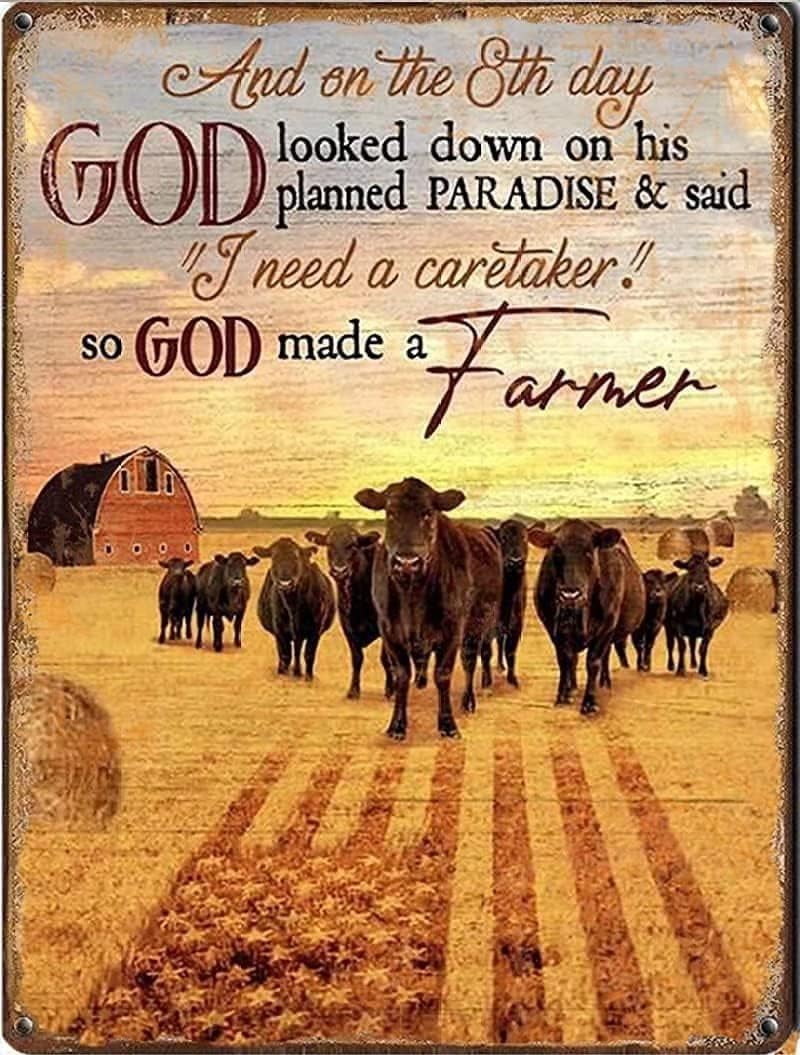 Retro Metal Tin Sign God Made A Farmer Rustic Wall Decor Metal Wall ...