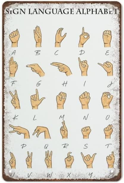 Retro Metal Tin Sign Language Asl Alphabet Wall Decor Alphabet Language ...