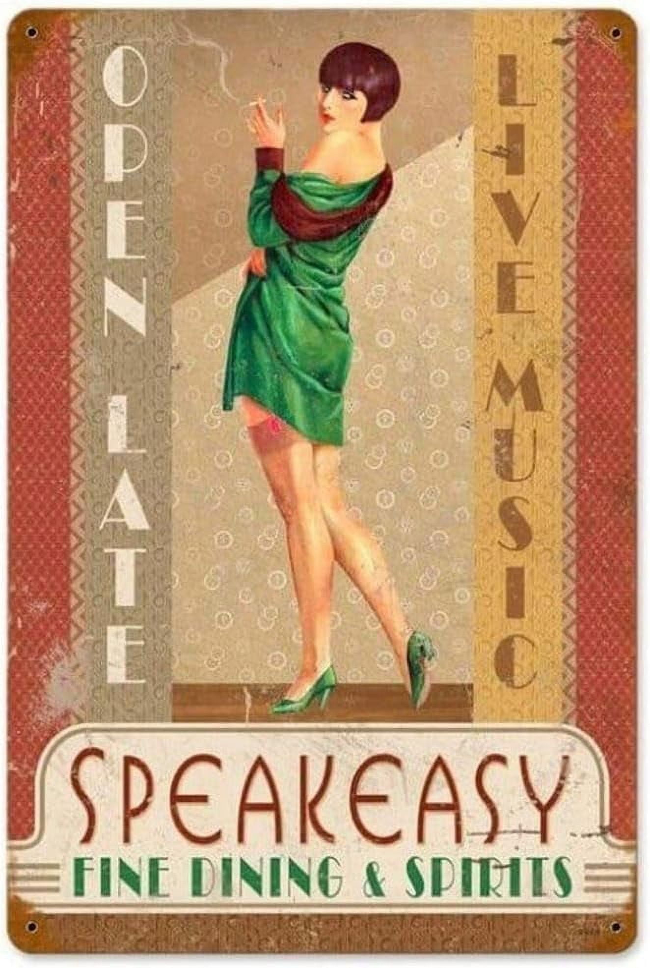 Retro Metal Tin Sign Speakeasy Pin-Up Girl Vintage Wall Decor Retro Art ...