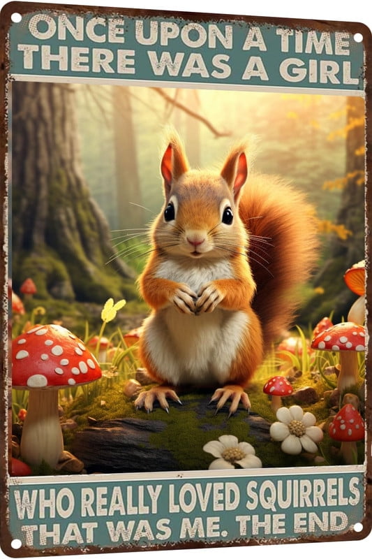 Retro Metal Tin Sign Squirrel Poster Once Upon A Time There Was A Girl ...