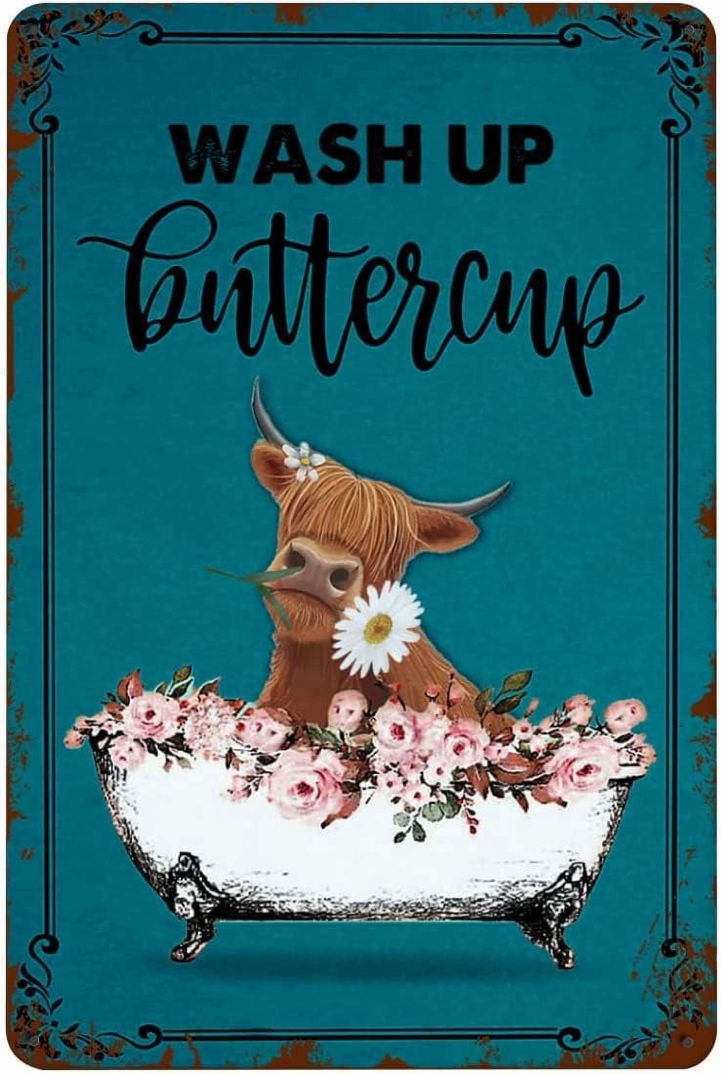 Retro Metal Wash Up Buttercup Poster, Cow Funny, Bathroom Hanging Decor ...