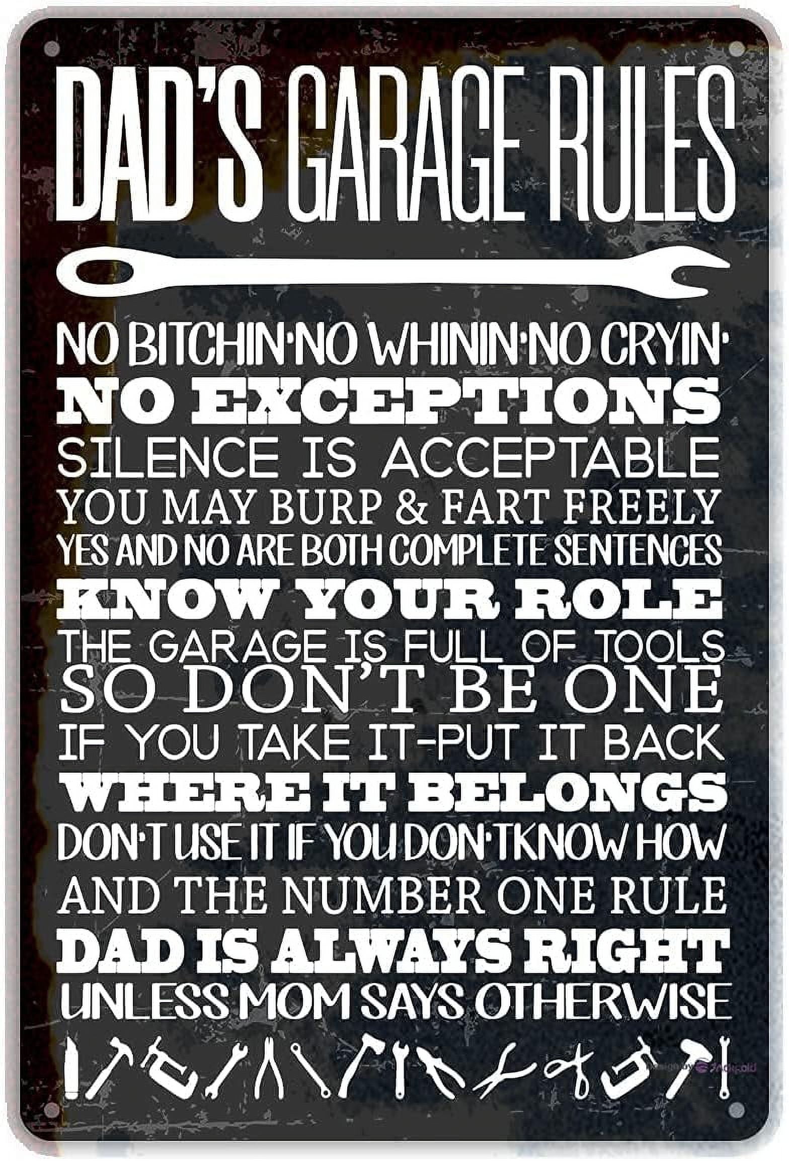 Retro Metal tin Sign Dad's Garage Rules Decor Sign Home Cave Garage bar ...