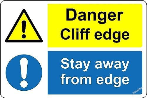 Retro Metal tin Sign Danger Cliff Edge Stay Away from The Edge Safety ...