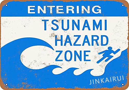Retro Metal tin Sign Funny Entering Tsunami Hazard Zone Weather ...