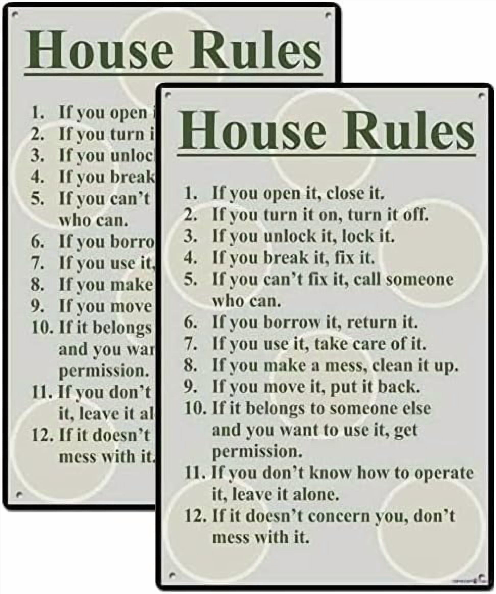 Retro Metal tin Sign House Rules Sign If You Open It,Close It-If You ...