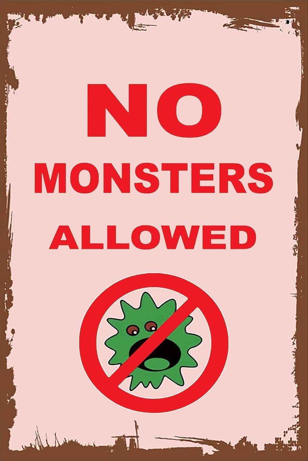 Retro Metal tin Sign No Monsters Allowed Sign Funny Home Cave Garage ...