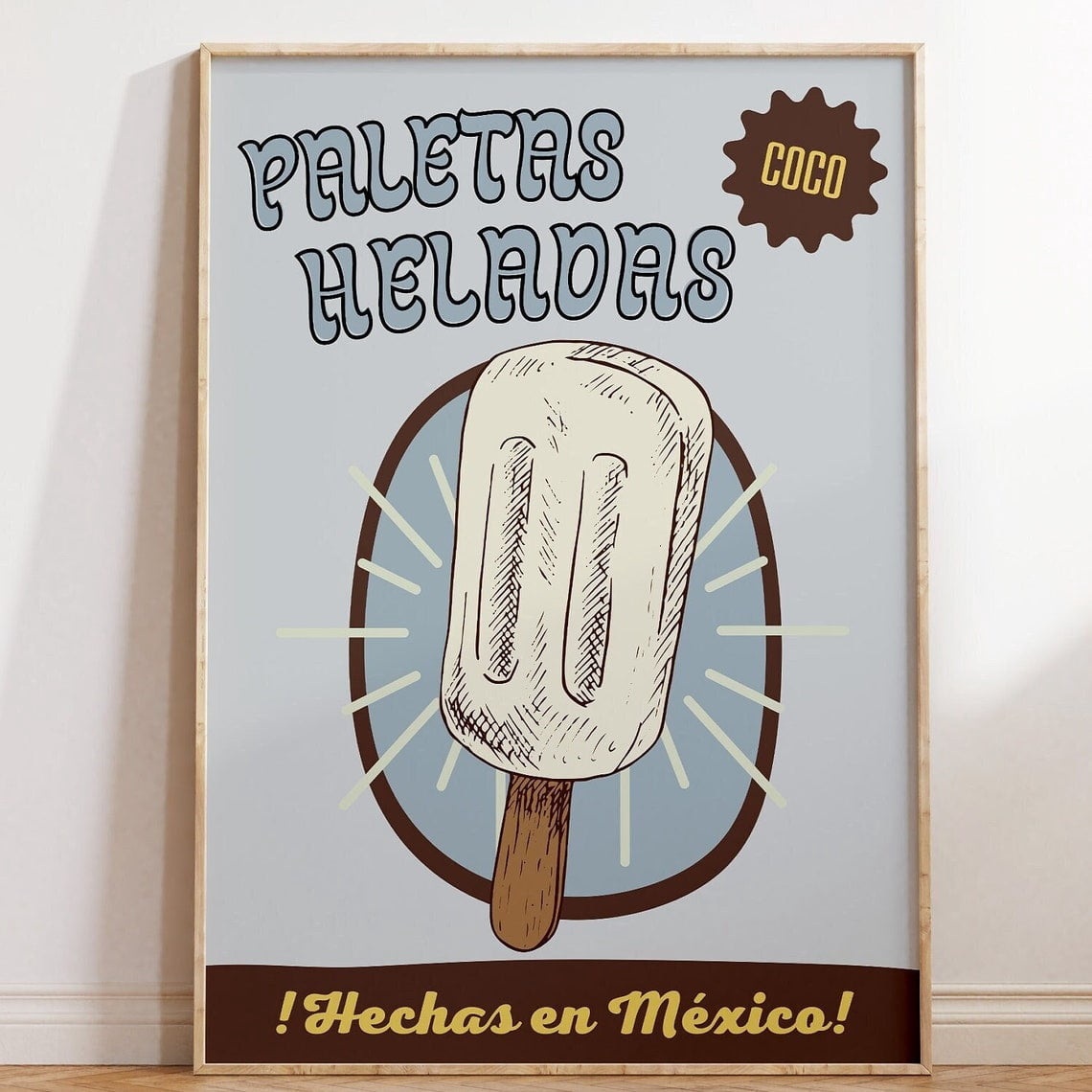 Retro Mexican Print Ice Cream Poster Vintage Mexican Decor Coconut ...