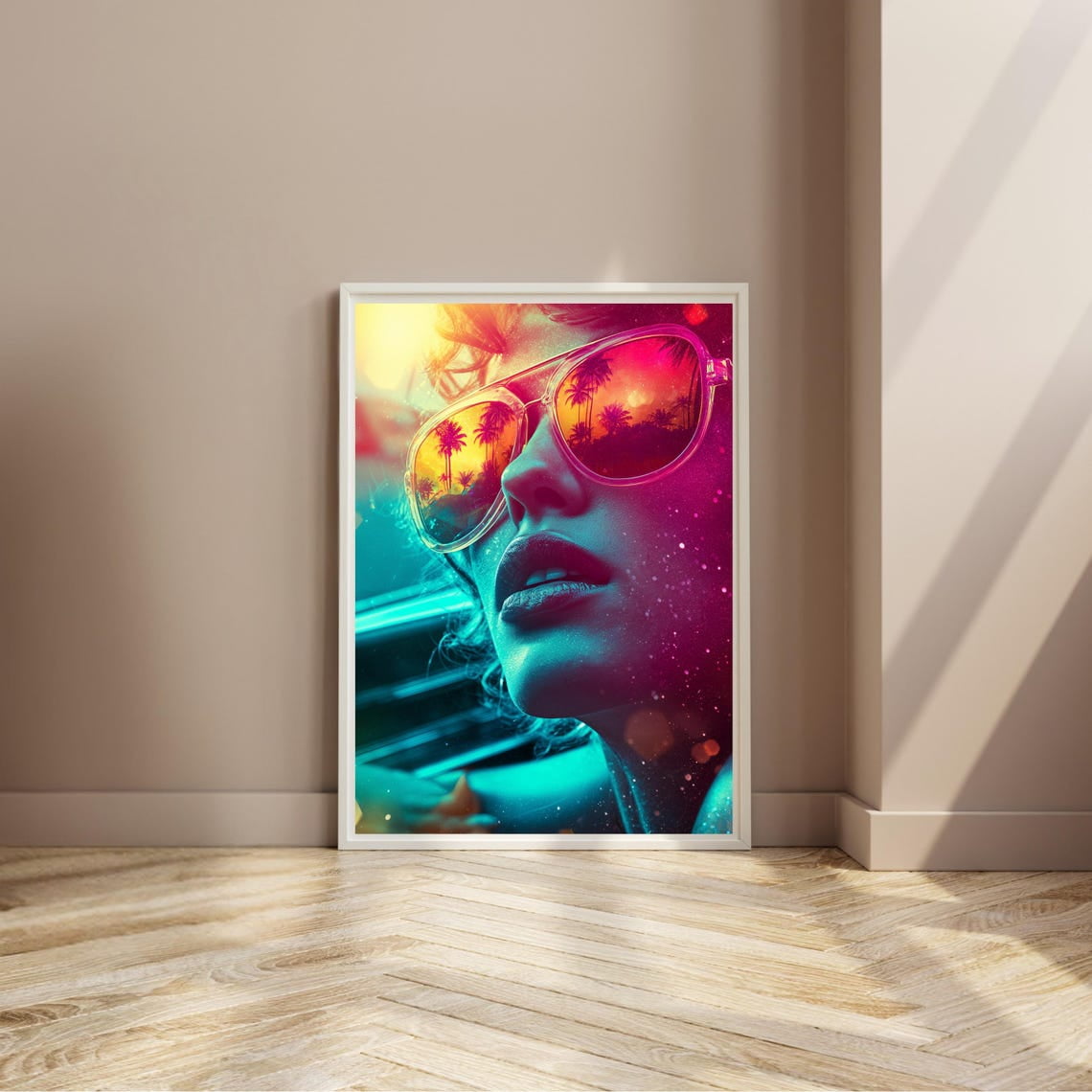 Retro Miami, Neon Vaporwave Portrait Art Home Decor #2282, Unframed ...