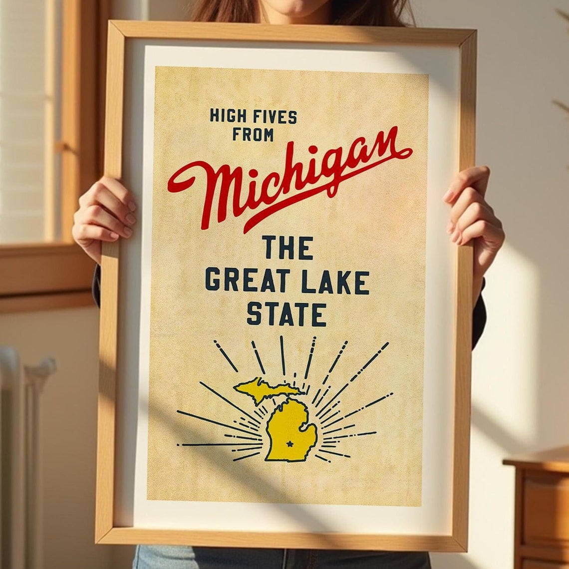 Retro Michigan Travel Print Michigan Art Wall Decor Vintage Michigan ...