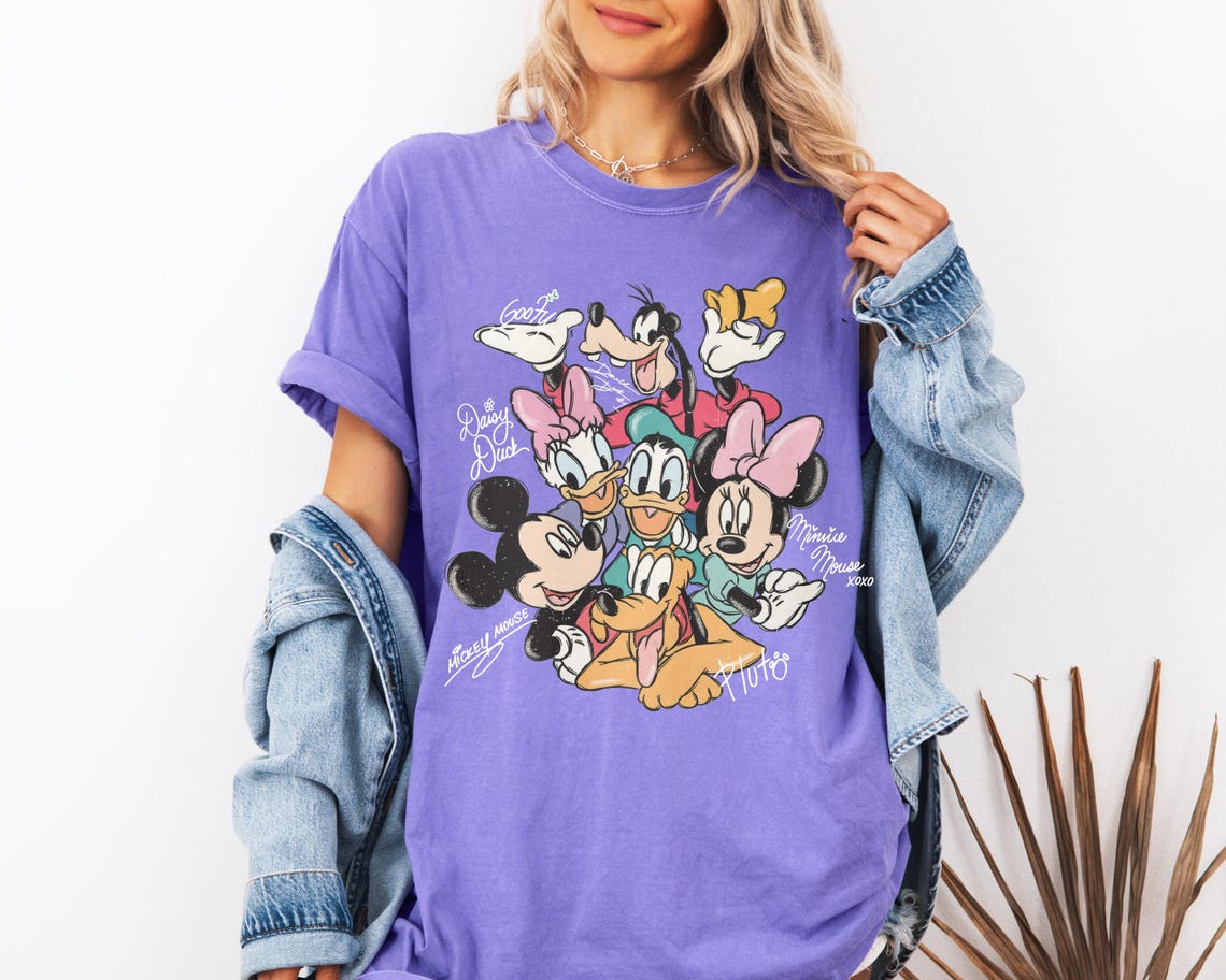 Retro Mickey and Friends Signatures Shirt, Disney Characters Tee ...
