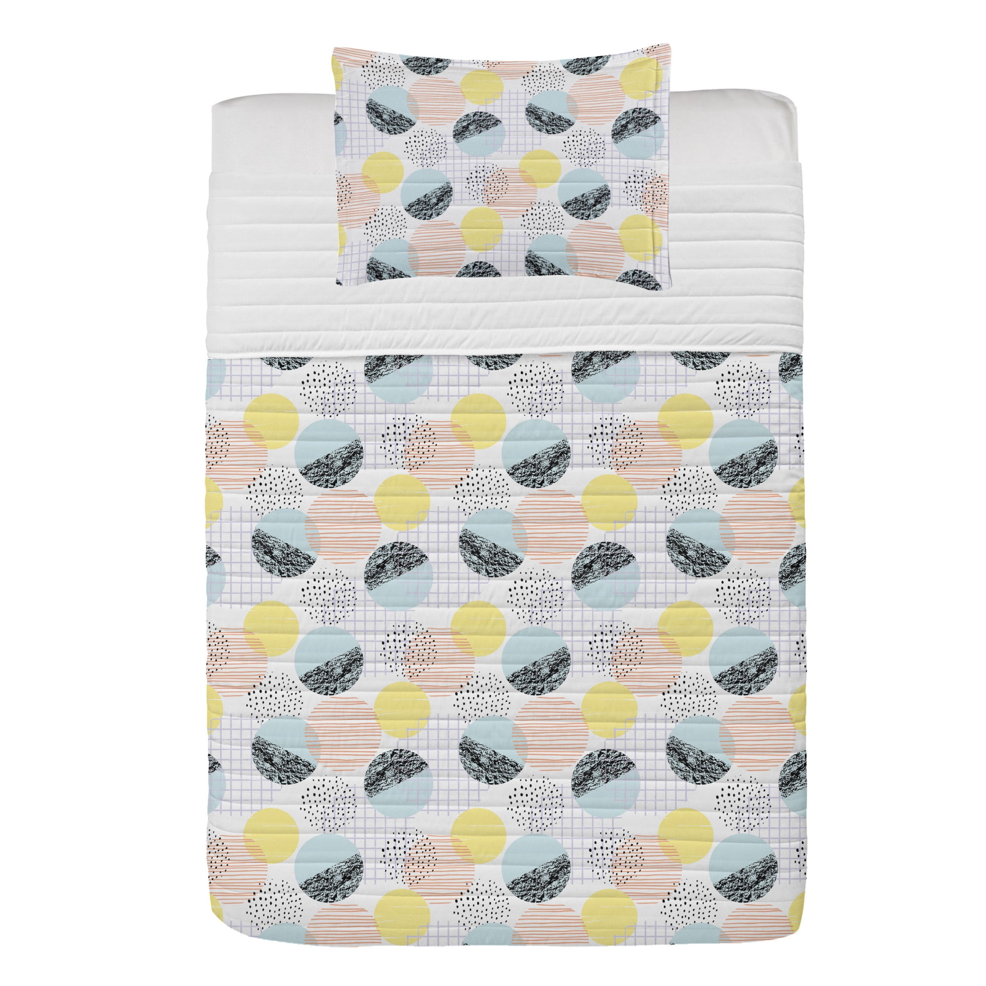 Retro Microfiber Bedspread Set, Circular Shapes in the Pastel Colors ...