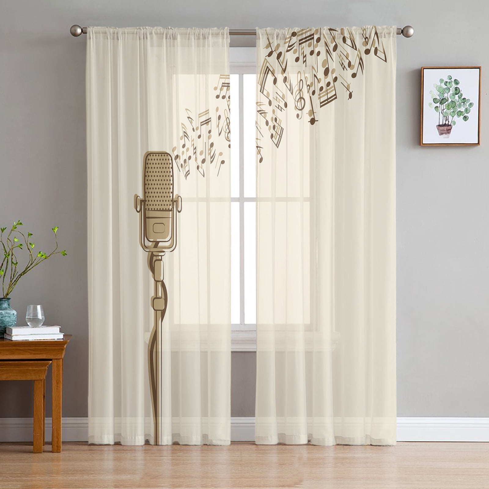 Retro Microph Music Jazz Radio Or Concert Chiffon Sheer Curtains for ...