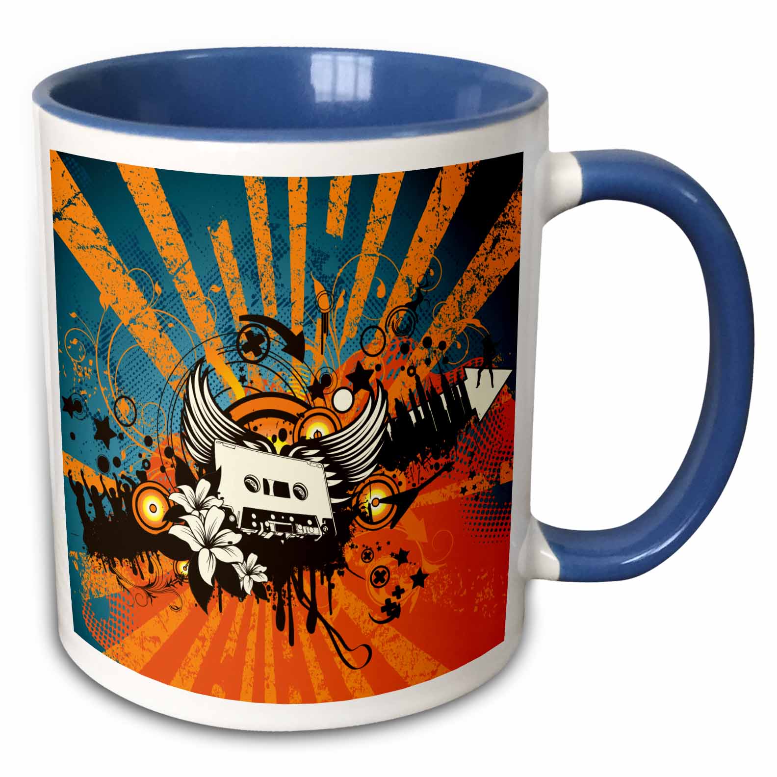 Retro Microphone Music Pop Art Swirl Vector Illustration 15oz Two-Tone ...