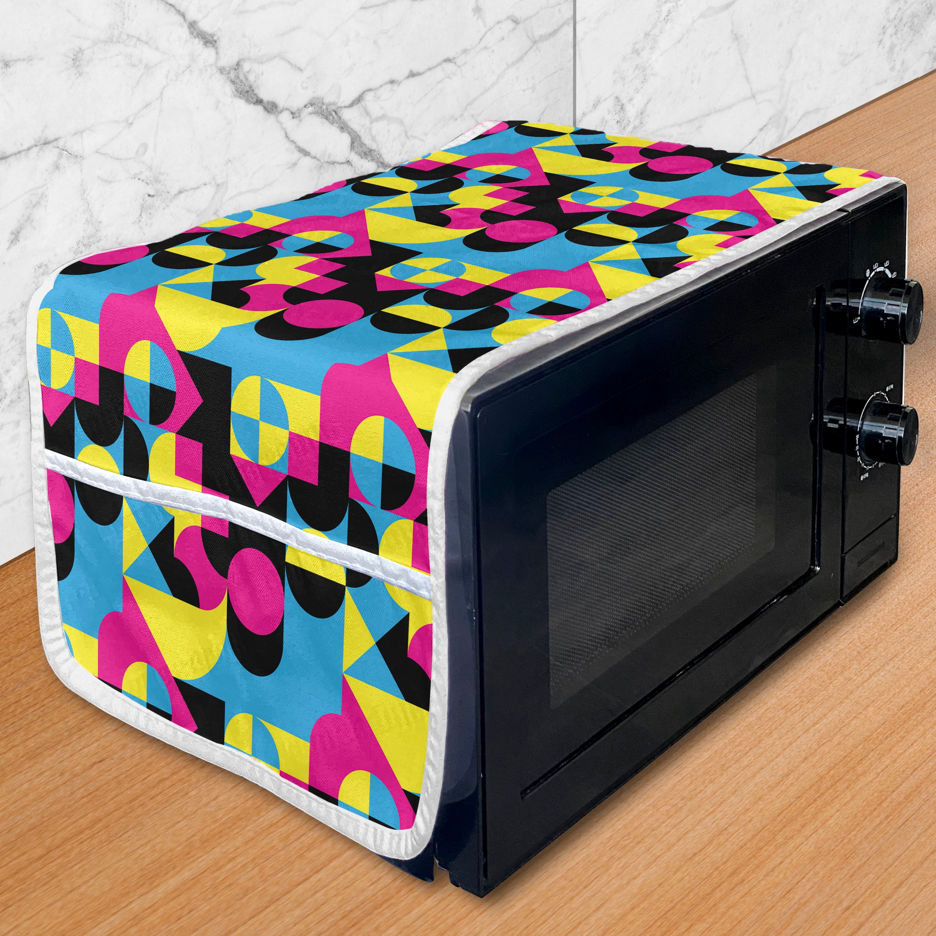 Retro Microwave Oven Cover, Vivid Geometric Shapes Quirky Circles Neon ...