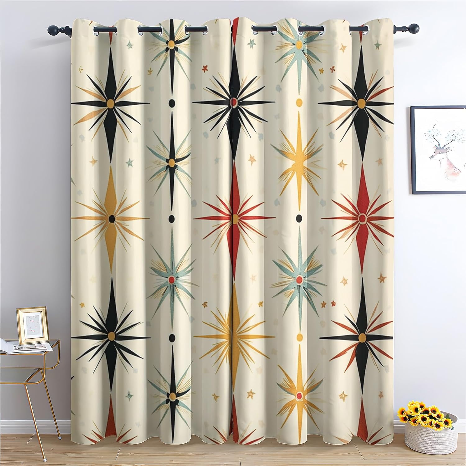 Retro Mid Century Blackout Curtains, Atomic Star Window Curtains & Bedroom Decor 50s Modern ...