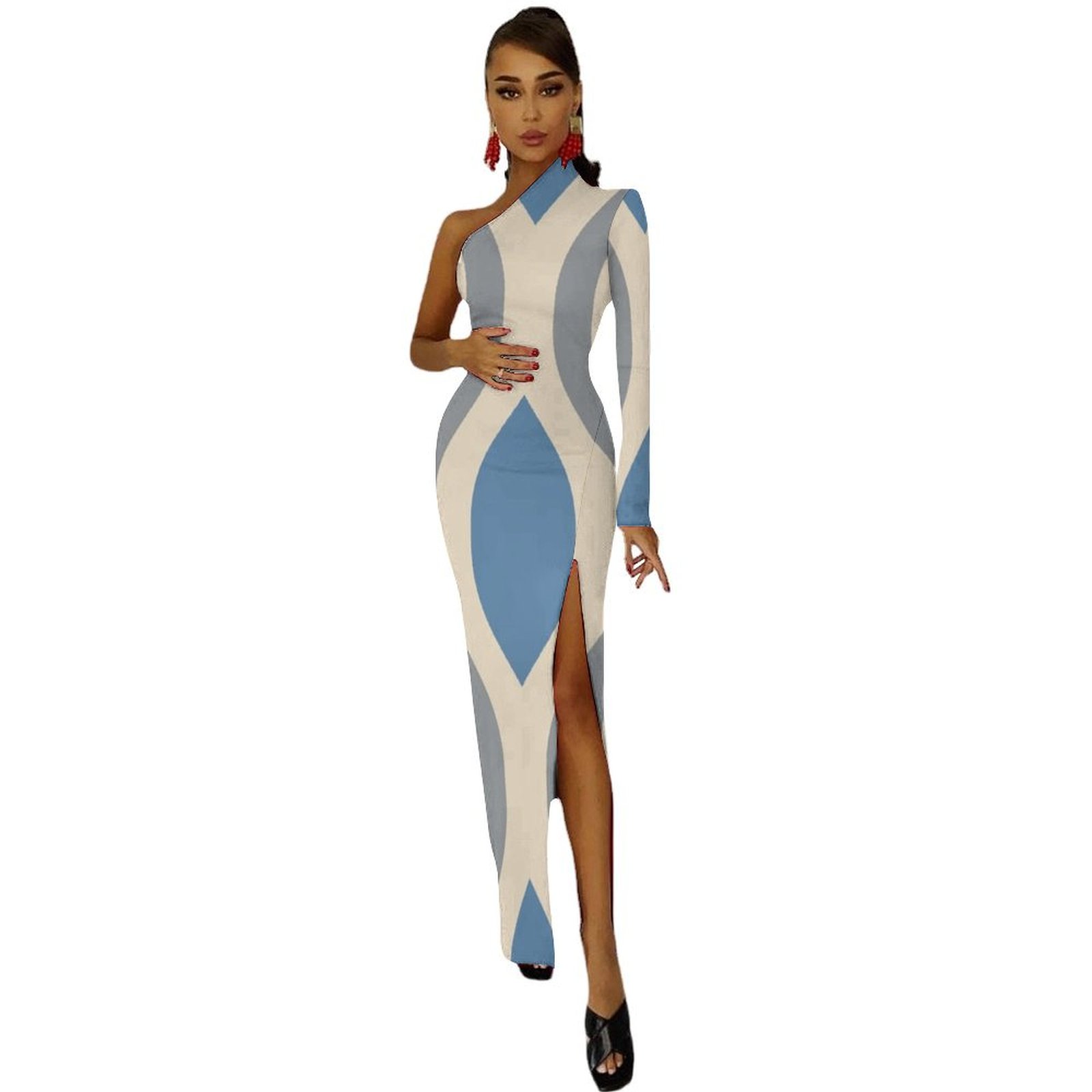 Retro Mid Century Modern Ogee Pattern 282 Half Dleeve Split Dress ...