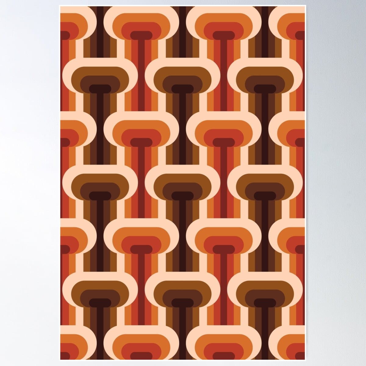 Retro Mid-Century Modern T-Shape Brown Pattern Poster Wall Art, Modern ...