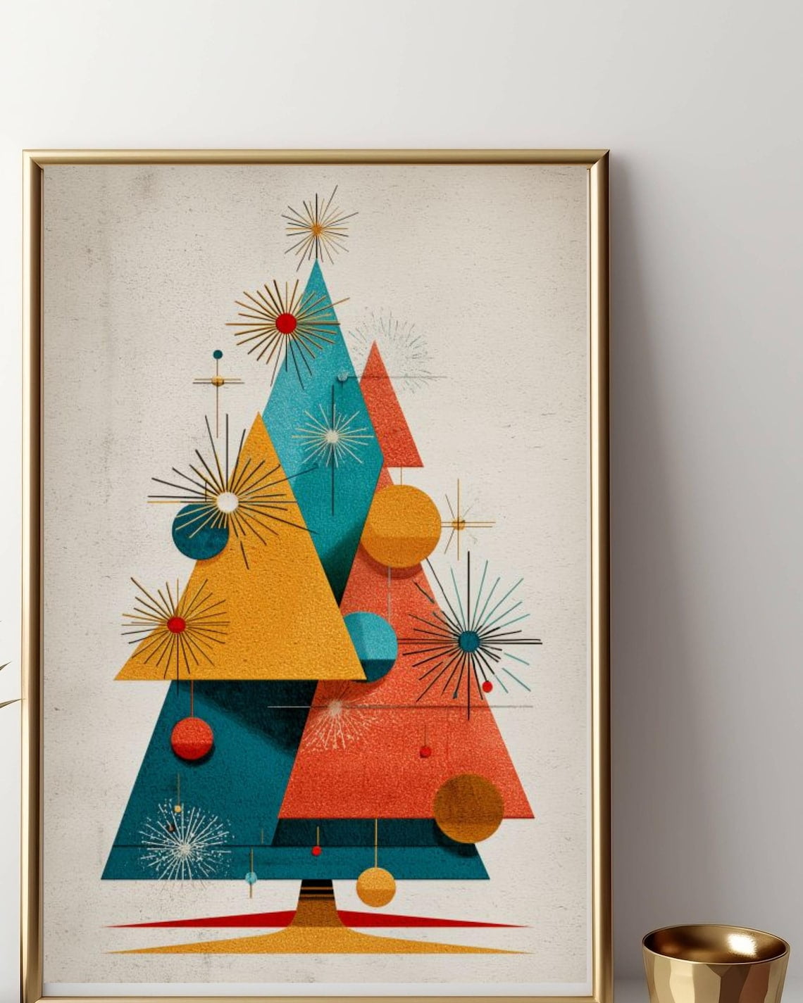 Retro Mid‑Century Tree Poster – Geometric Atomic Starburstwall Art ...