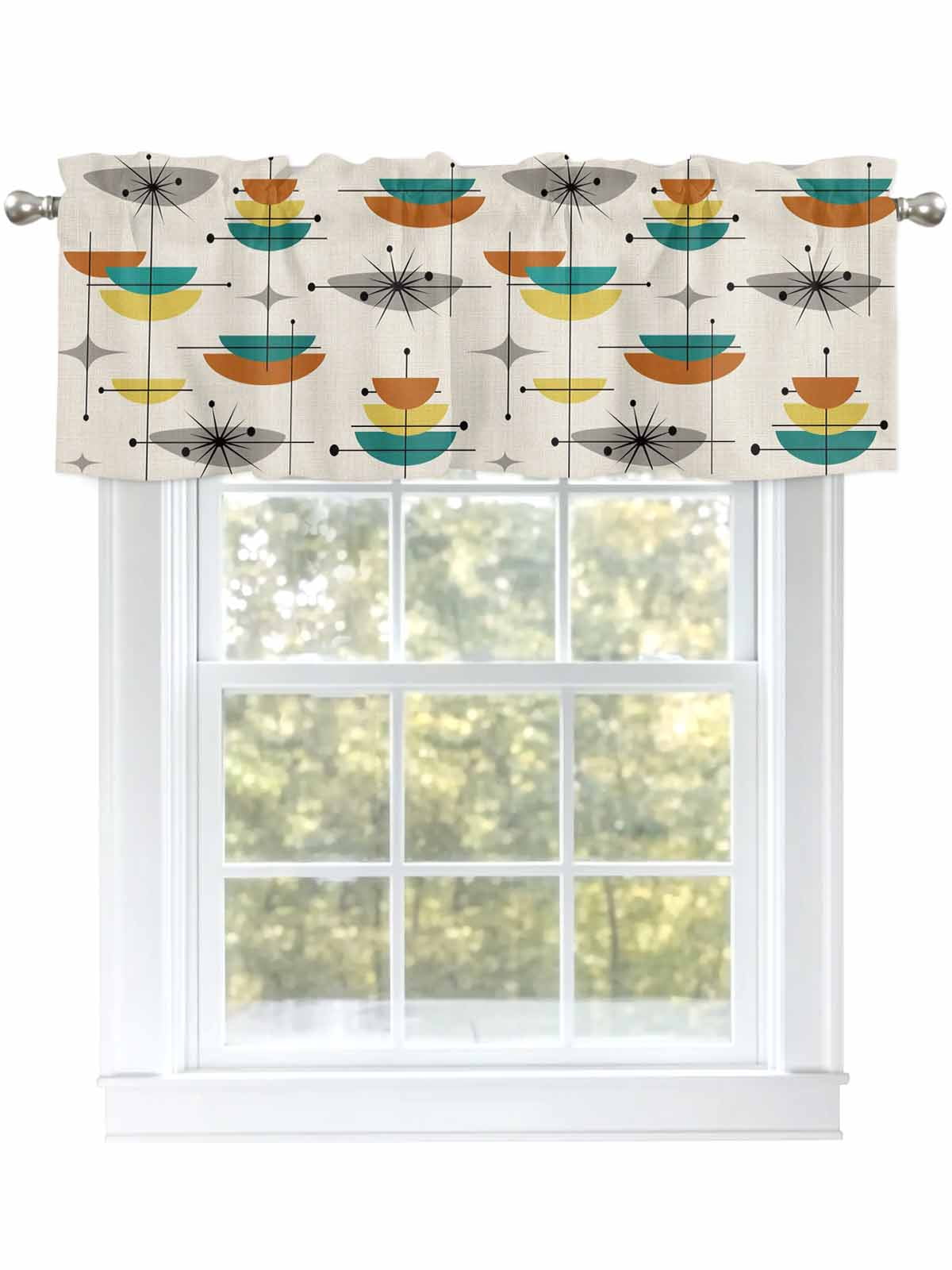 Retro Mid Century Valances for Windows, Rod Pocket Kitchen Valance ...