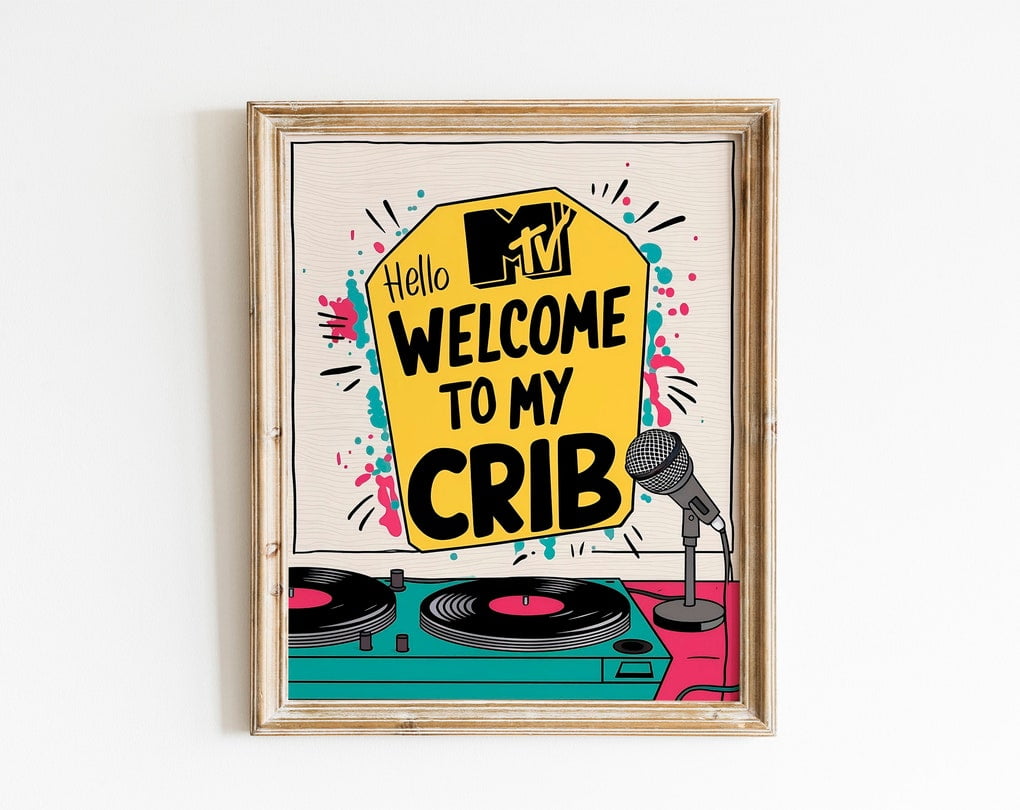 Retro Midcentury Mtv Welcome To My Crib Print For Living Room, Guest ...
