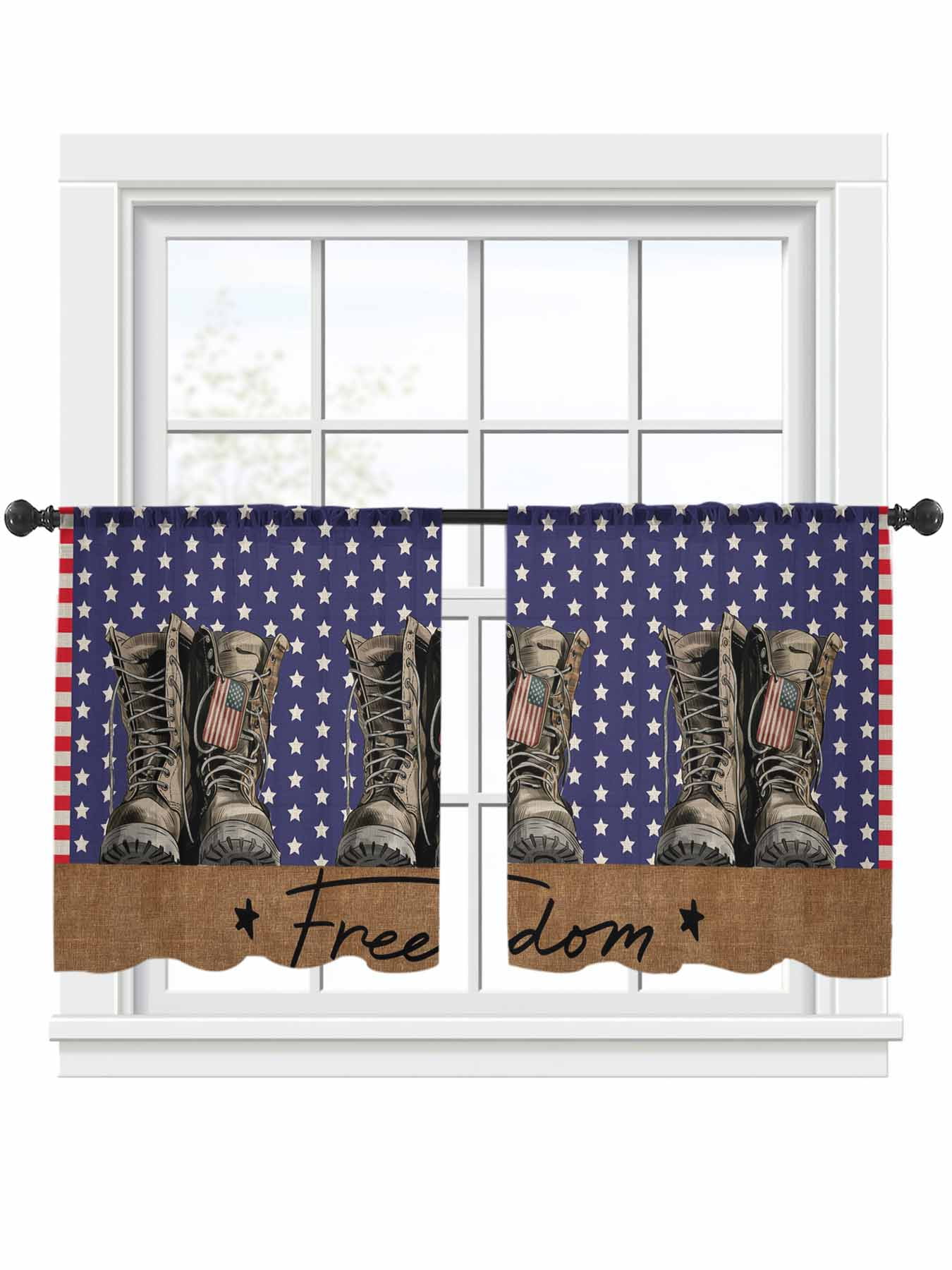 Retro Military Boots Sheer Curtains 54 inches Long, Freedom Stars Navy ...