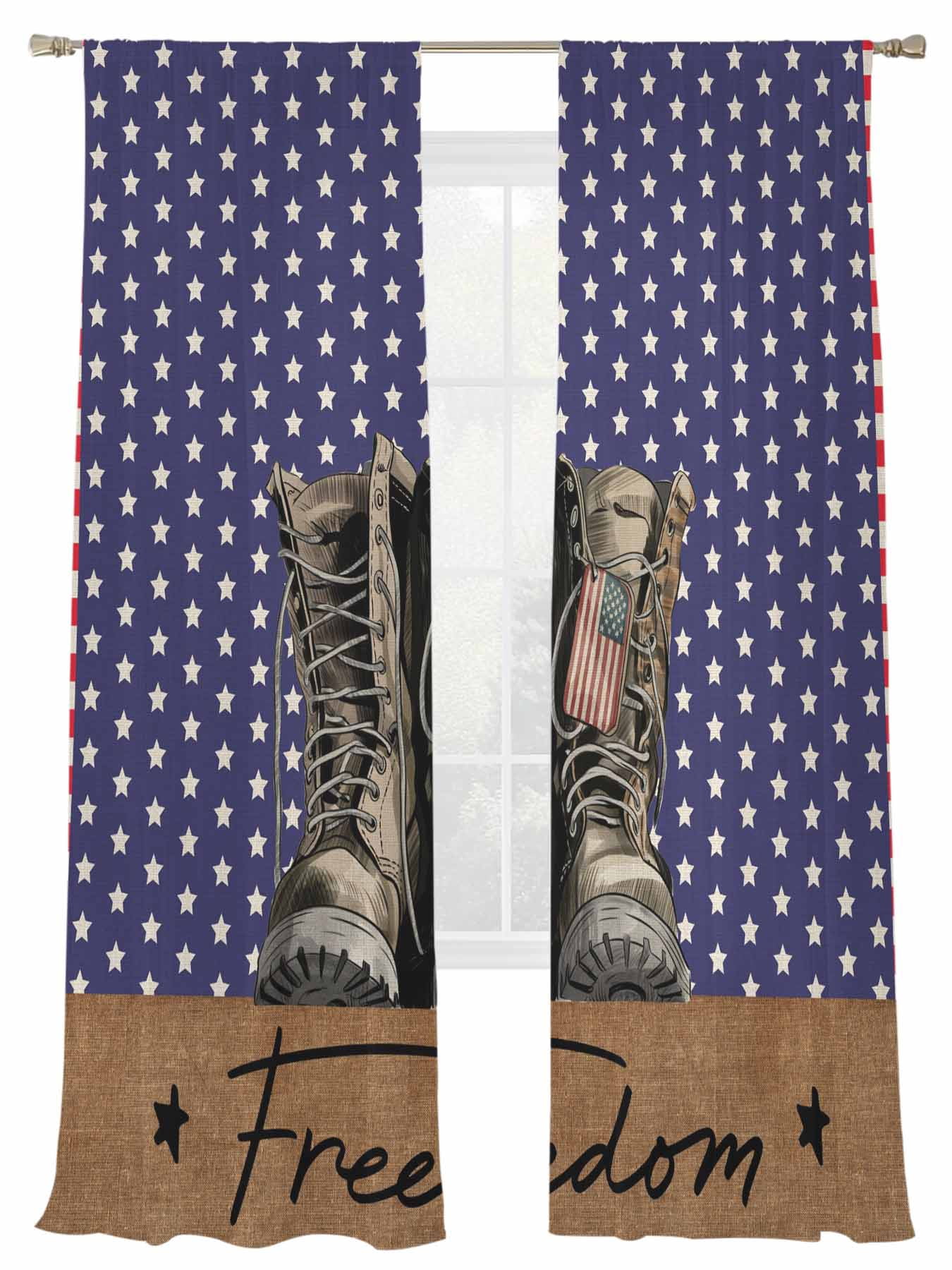 Retro Military Boots Sheer Curtains 84 inches Long, Freedom Stars Navy ...