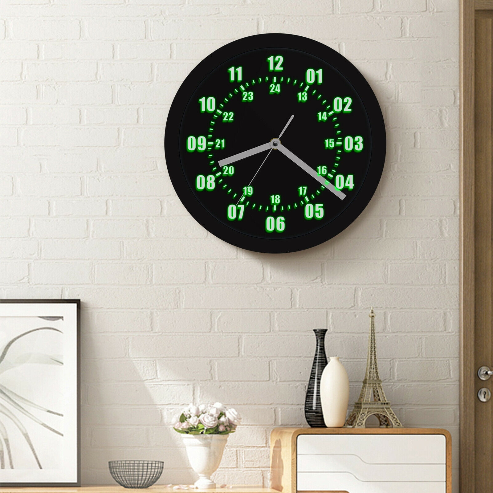 Retro Military Pattern Wall Clock W/ LED 12/24 Hour Display 7 Colors ...