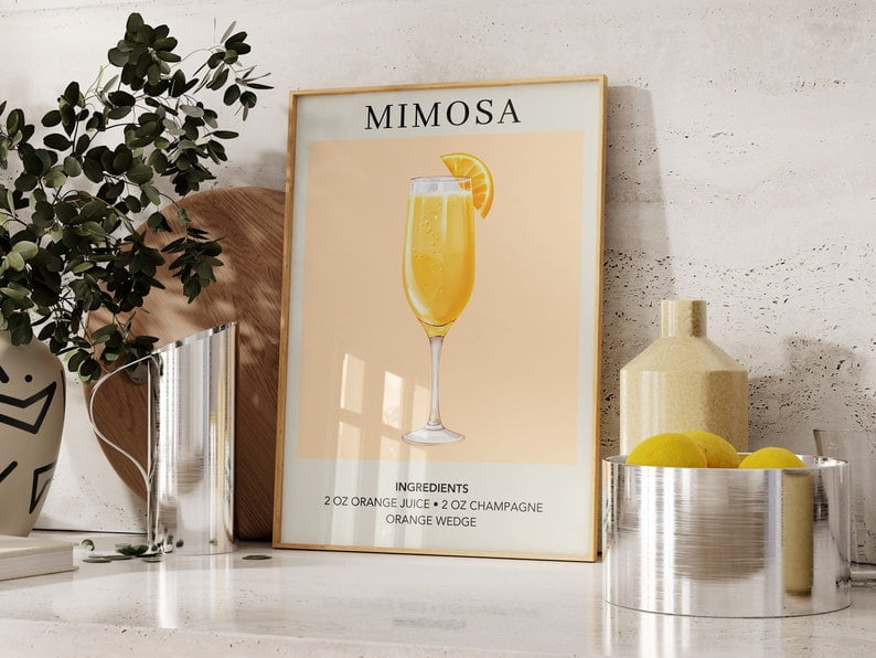 Retro Mimosa Art Print, Bar Cart Decor Cocktail Poster, Party Signature ...
