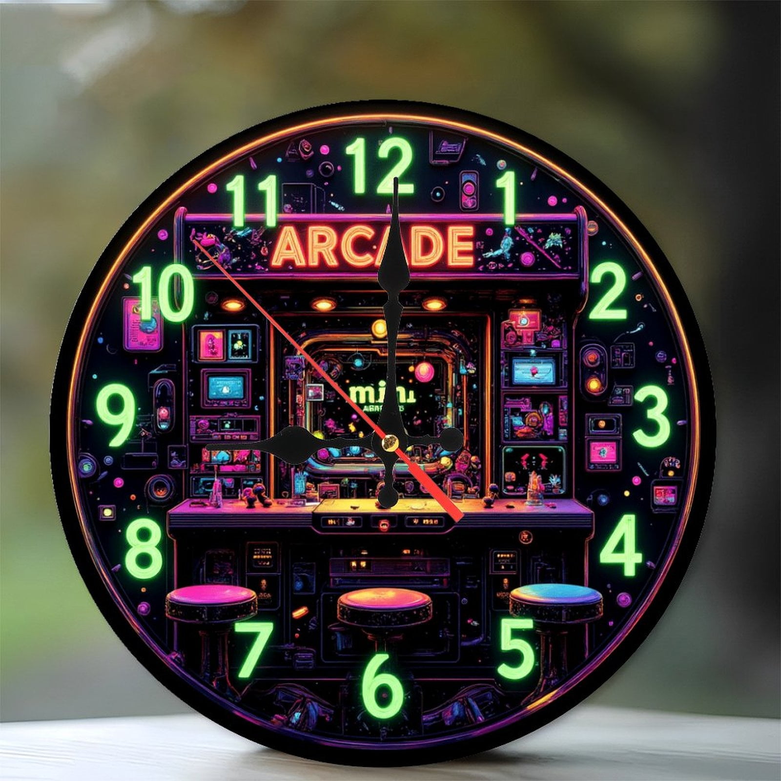 Retro Mini Arcade Clock Neon Art 10-Inch Silent Wooden Wall Clock ...