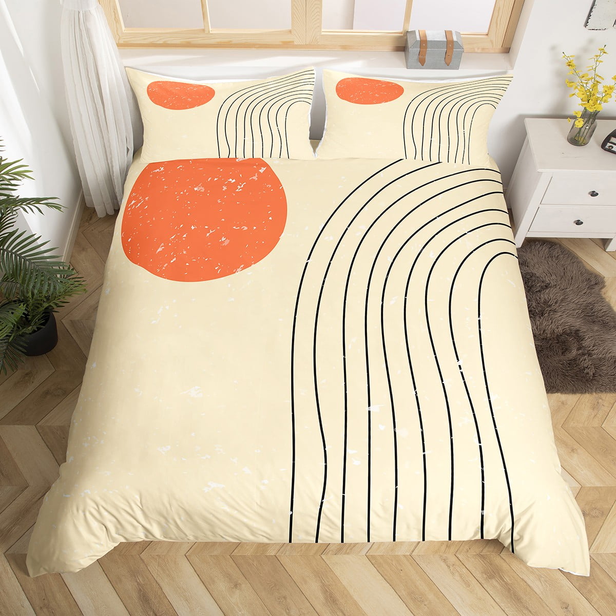 Retro Minimalism Comforter Cover Hippie Modern Bed Set, Mid Century Duvet Cover Queen Size ...