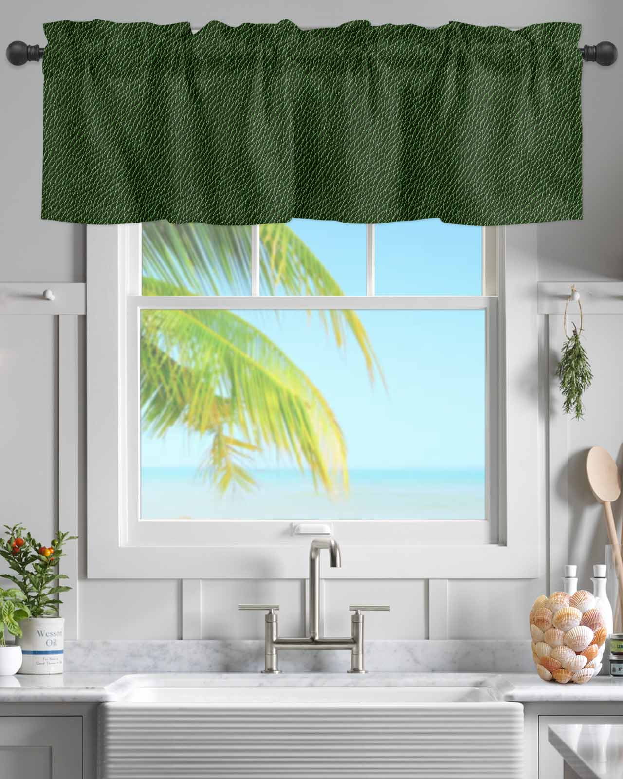 Retro Minimalist Green Leather Curtain Valances for Kitchen Windows,Rod ...