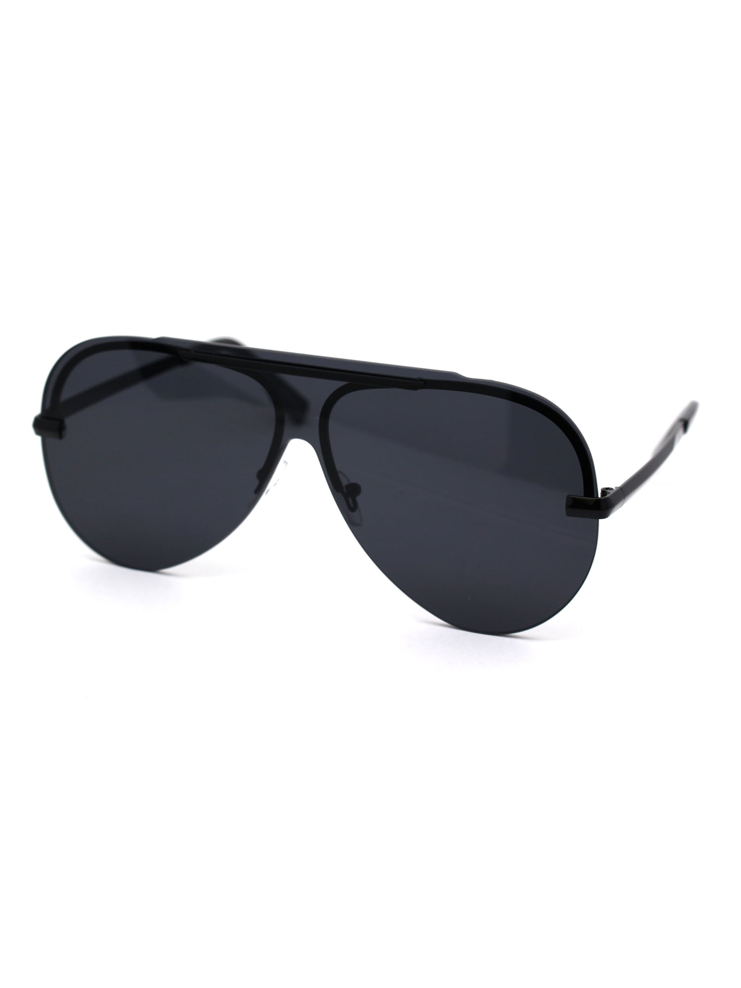 Retro Minimalist Rimless Metal Frame Racer Sunglasses All Black ...