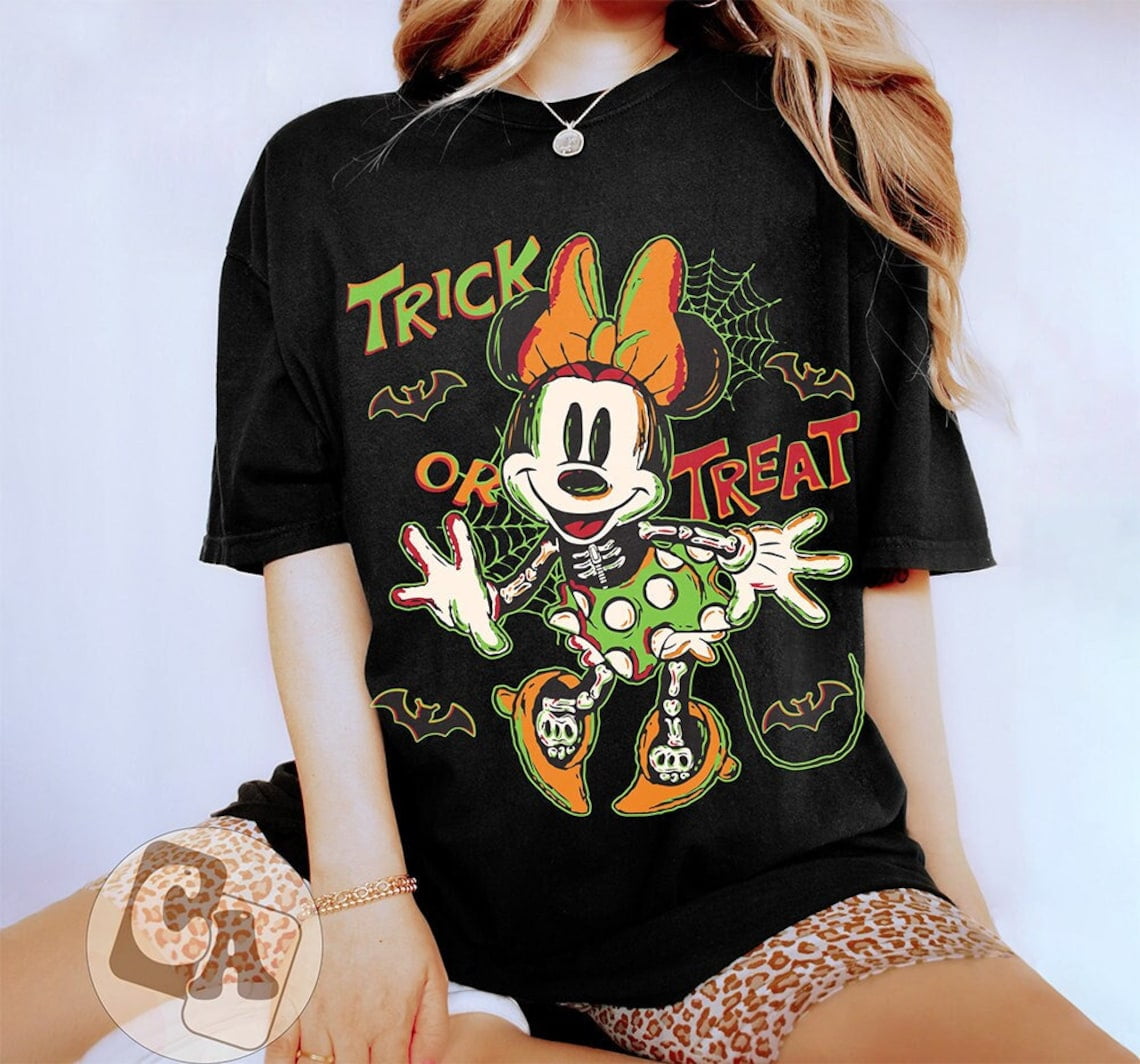 Retro Minnie Halloween Trick Or Treat T-Shirt, Minnie Mickey Skeleton ...