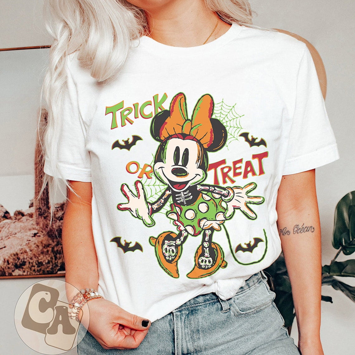 Retro Minnie Halloween Trick Or Treat T-Shirt, Minnie Mickey Skeleton ...